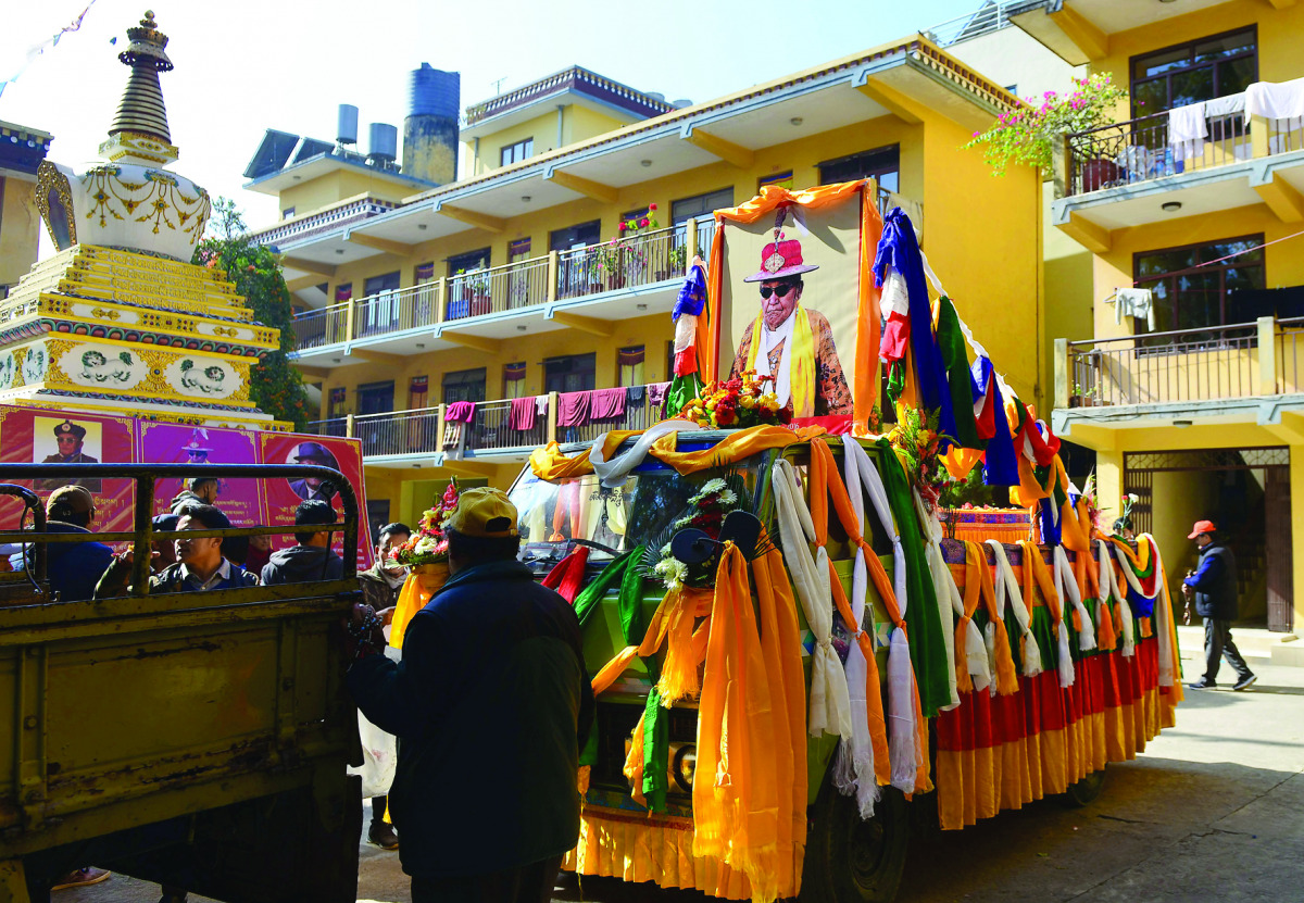 The remains of Jigme Dorje Palbar Bista arrrive for ceremony at ...