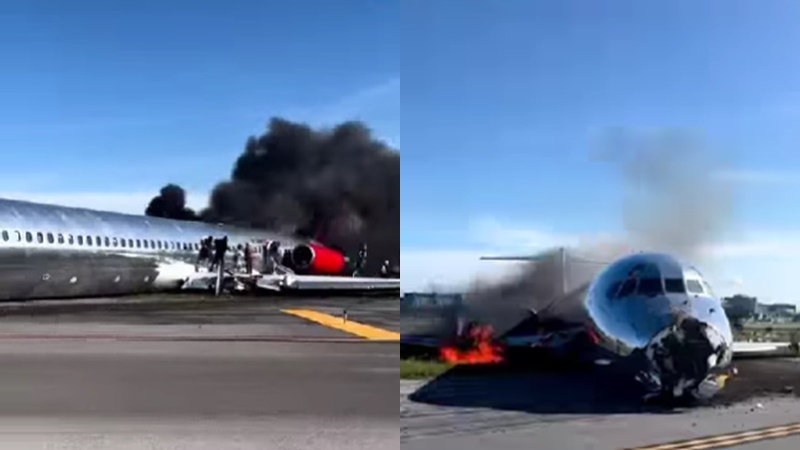 Passenger jet bursts into flames after landing gear collapses in Miami ...