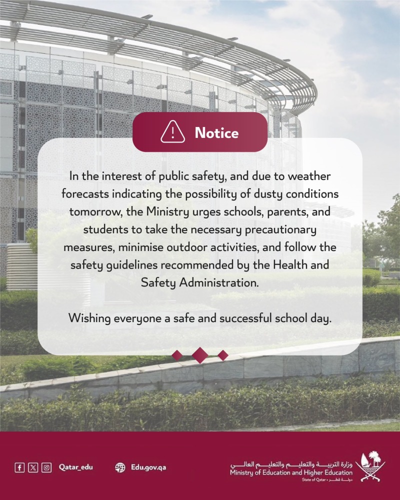 Education Ministry issues advisory ahead of expected dust storm in ...